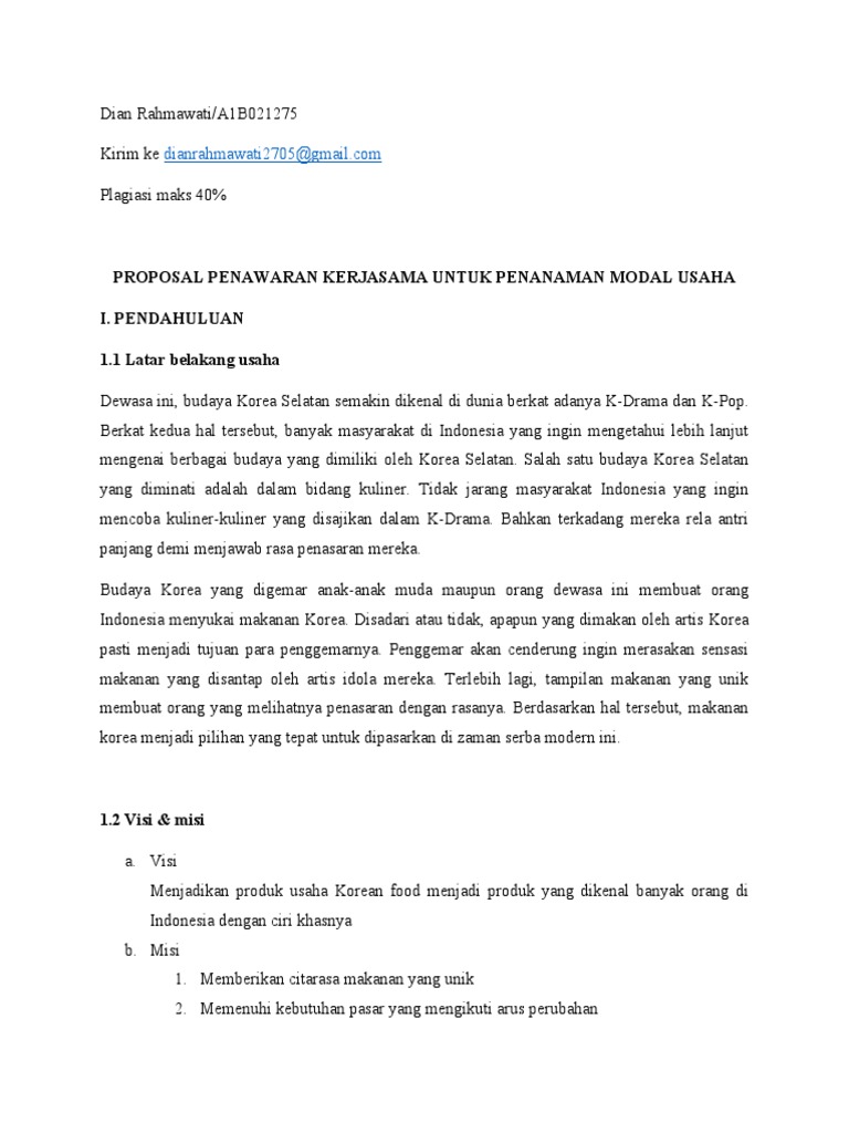 Proposal Penawaran Kerjasama Penanaman Modal Usaha | PDF