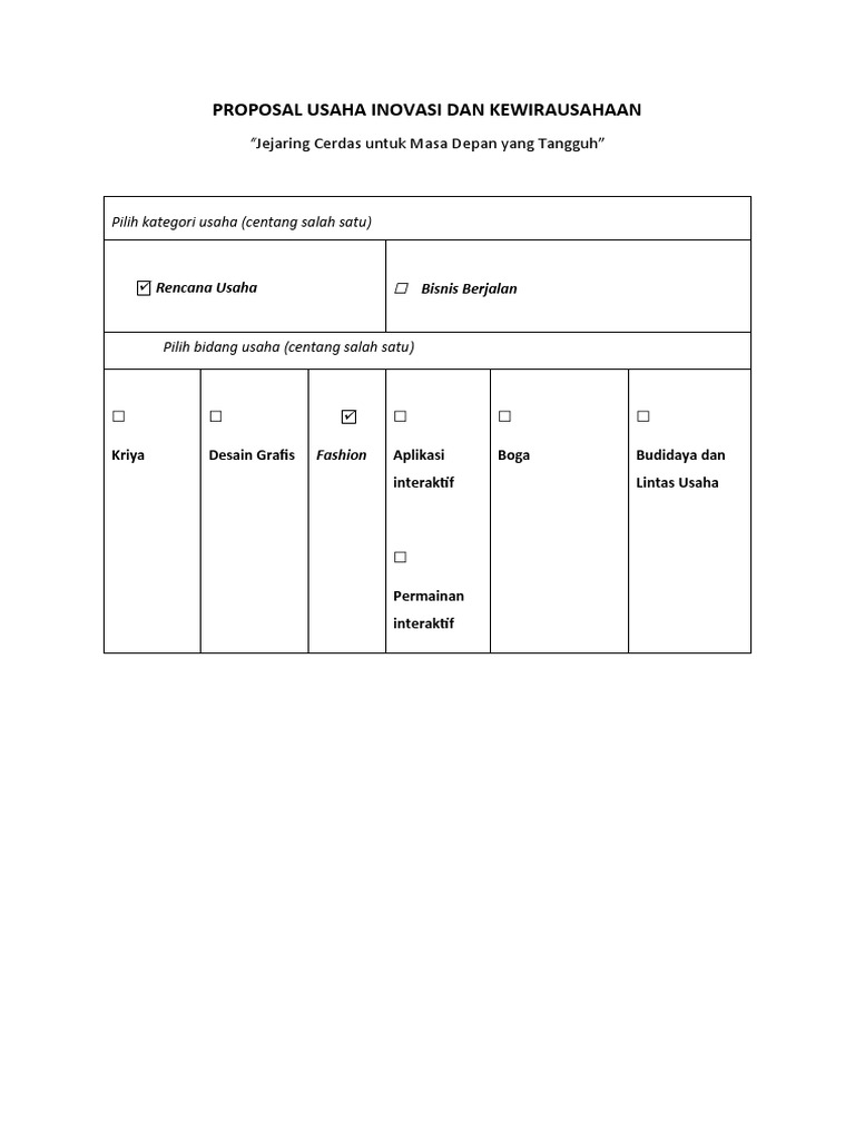 Formulir Proposal Usaha Dan Kewirausahaan | PDF