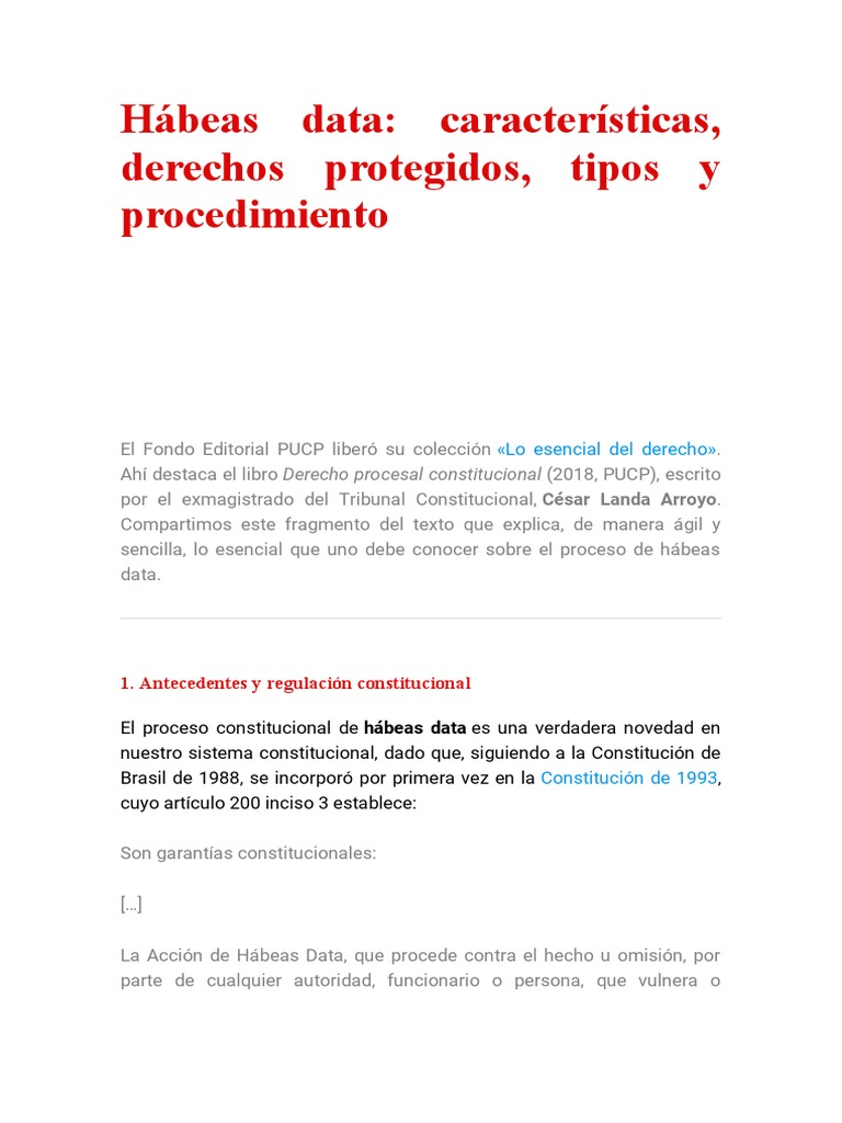 Hábeas Data | Descargar gratis PDF | Derecho Constitucional | Demanda judicial