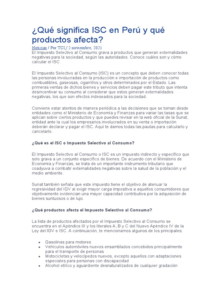 Qué Significa ISC en Perú y Qué Productos Afecta | PDF | Impuestos ...