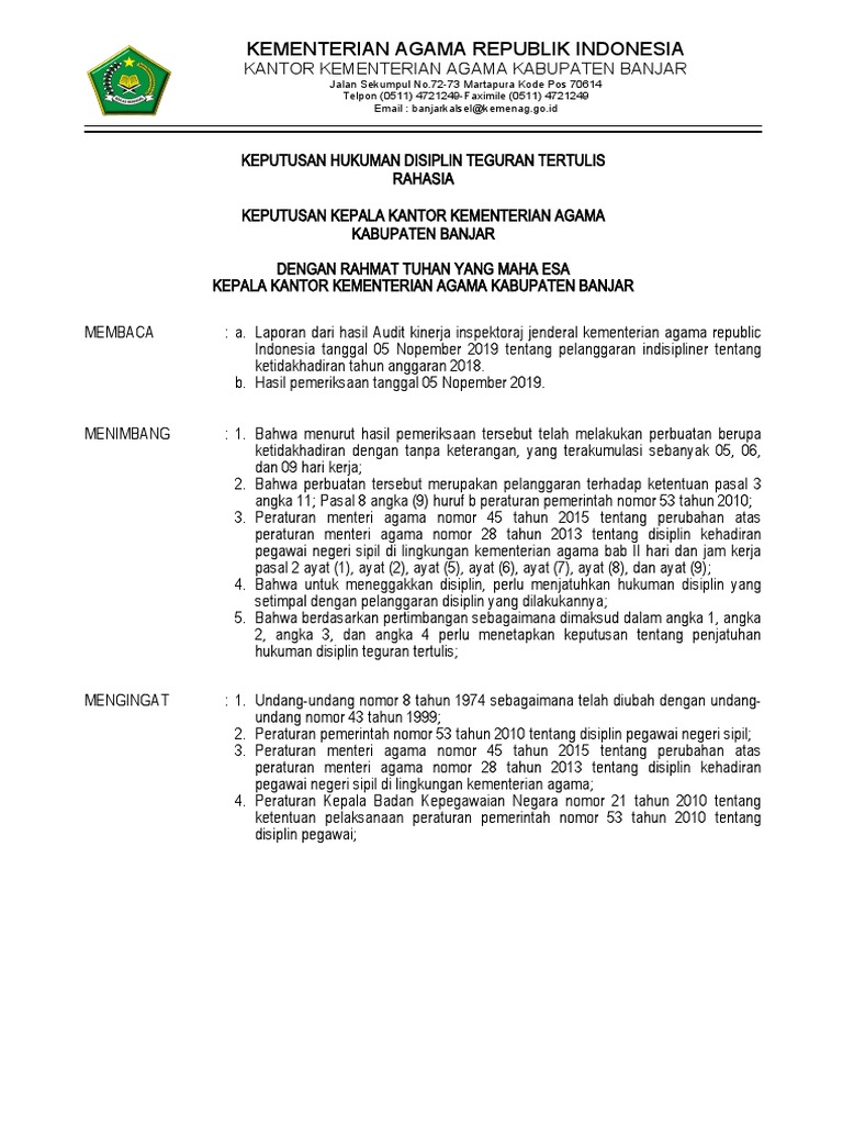SK HUKUMAN DISIPLIN - Salin | PDF