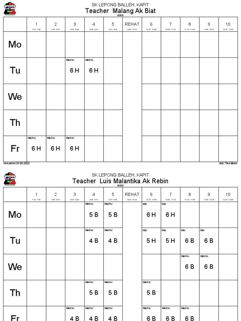 Jadual Each Teacher | PDF