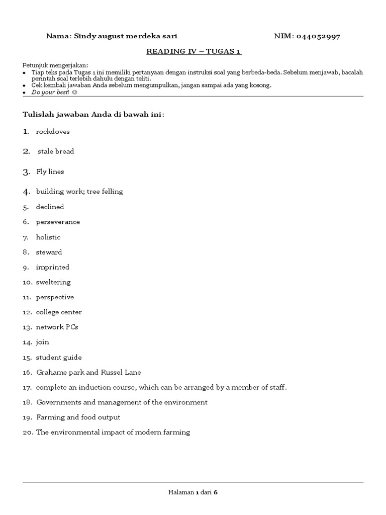 Reading IV - Tugas 1 | PDF