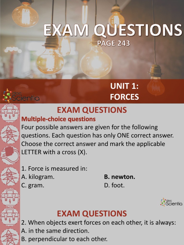 Exam Questions on Forces and Electricity | PDF | Force | Weight