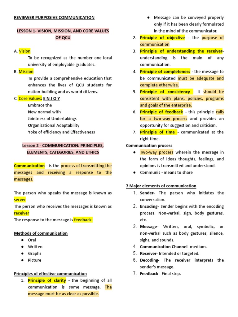 REVIEWER in PURPOSIVE COMMUNICATION | PDF | Communication | Telegraphy