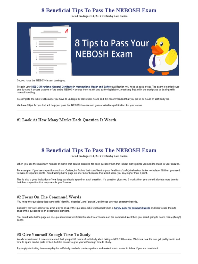 8 Beneficial Tips To Pass The NEBOSH Exam | PDF | Test (Assessment ...