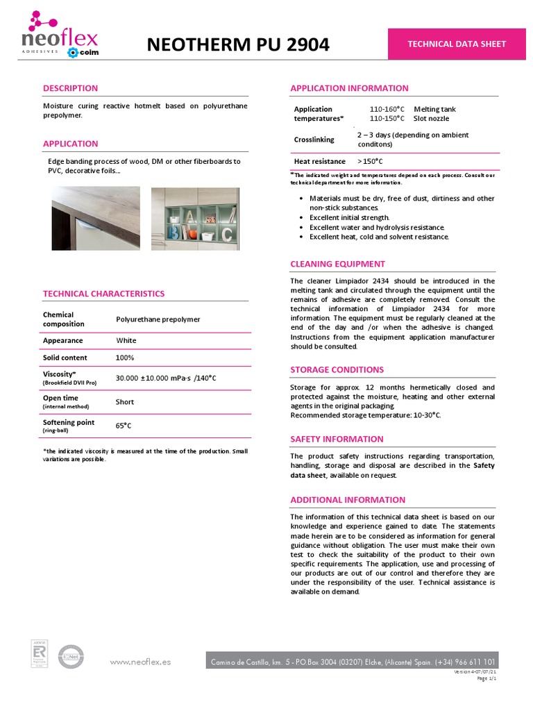 Neotherm PU 2904 (ENG - TDS) | PDF | Polyurethane | Adhesive
