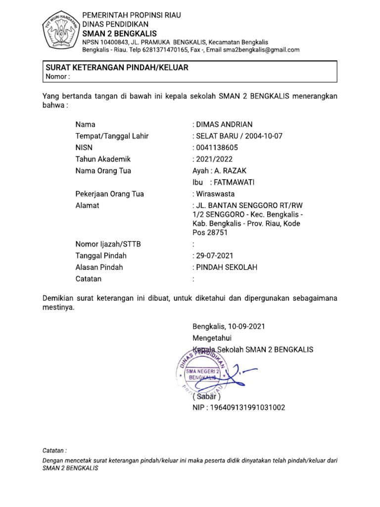Surat Keluar - Dimas Andrian | PDF
