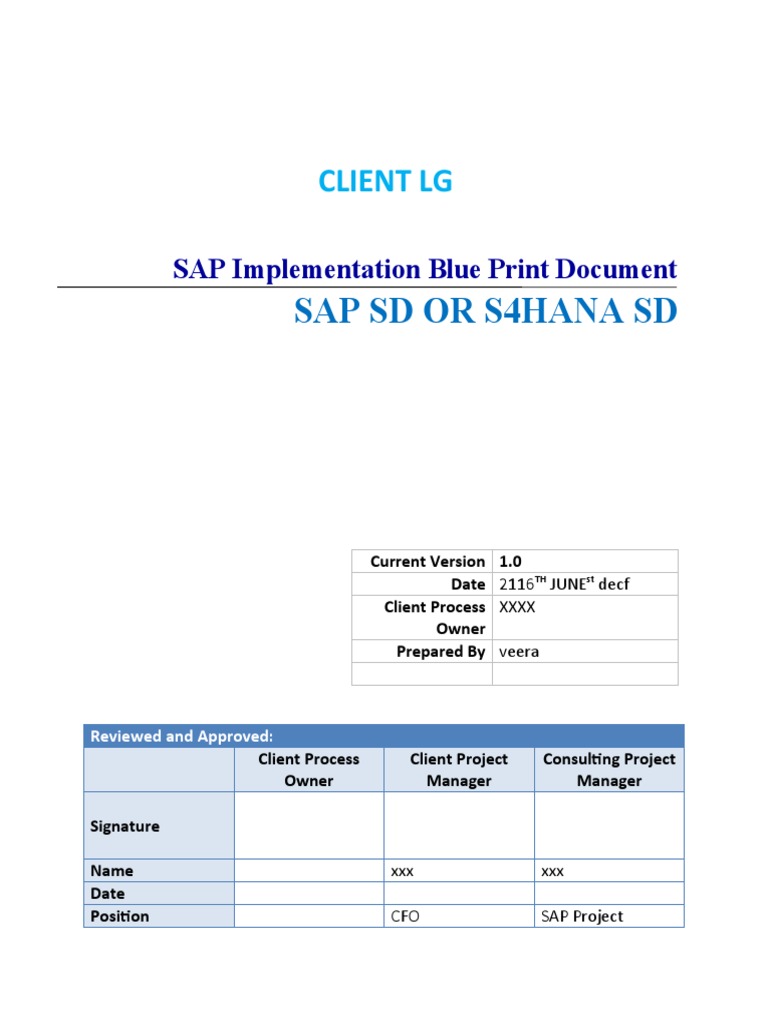 SAP S4HANA SD Implementation Blueprint | PDF