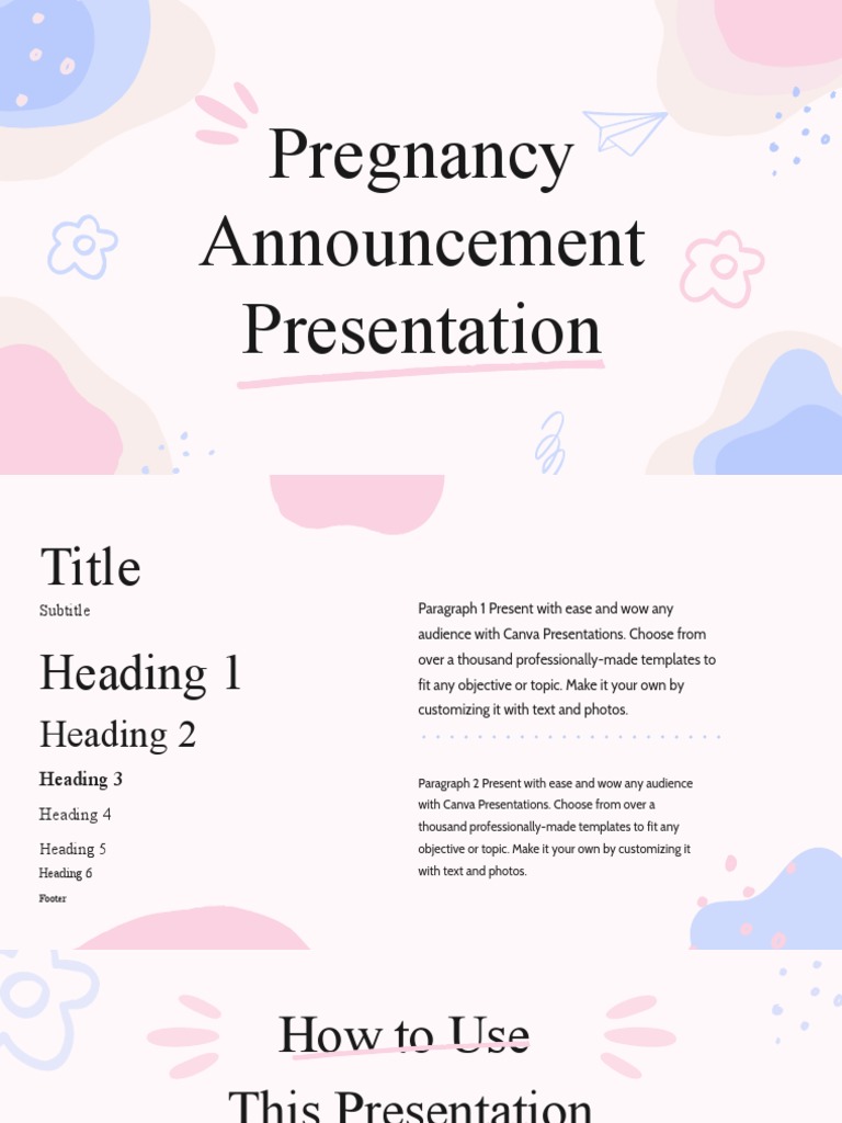 Pink and Blue Cute Pastel Doodle Floral Pregnancy Announcement Presentation | PDF