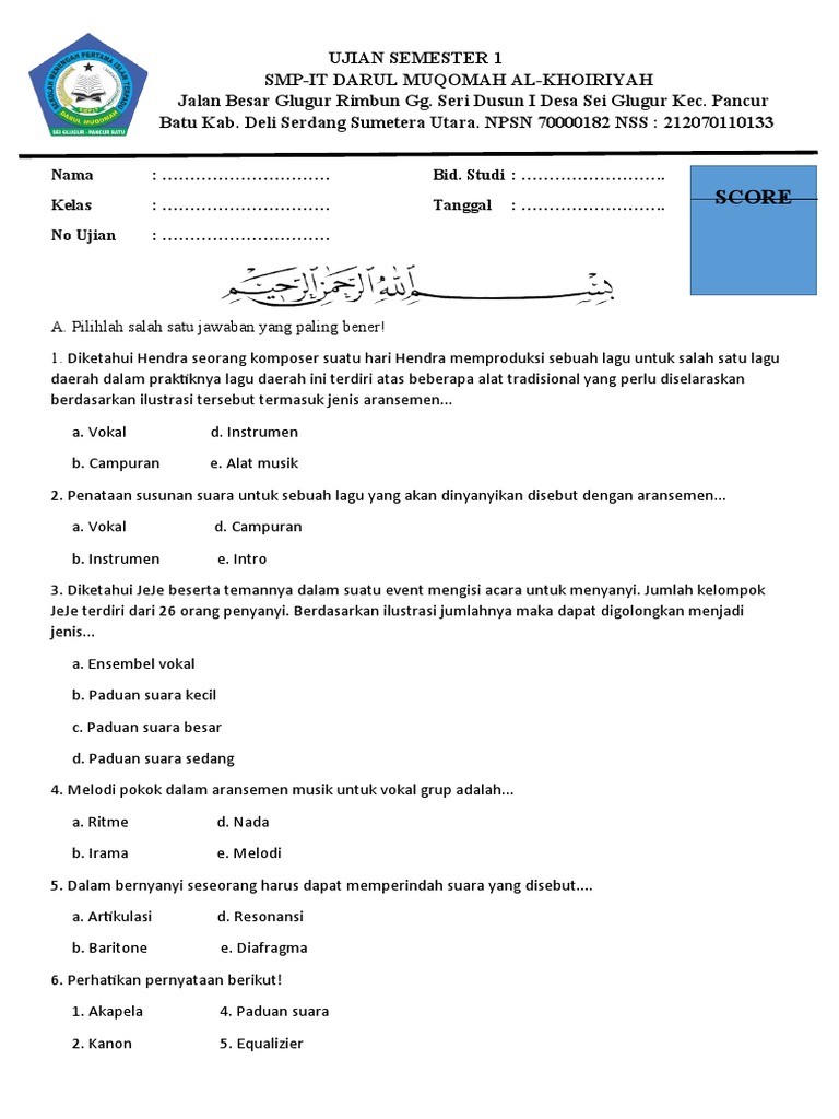Soal Ujian SBK Ix | PDF