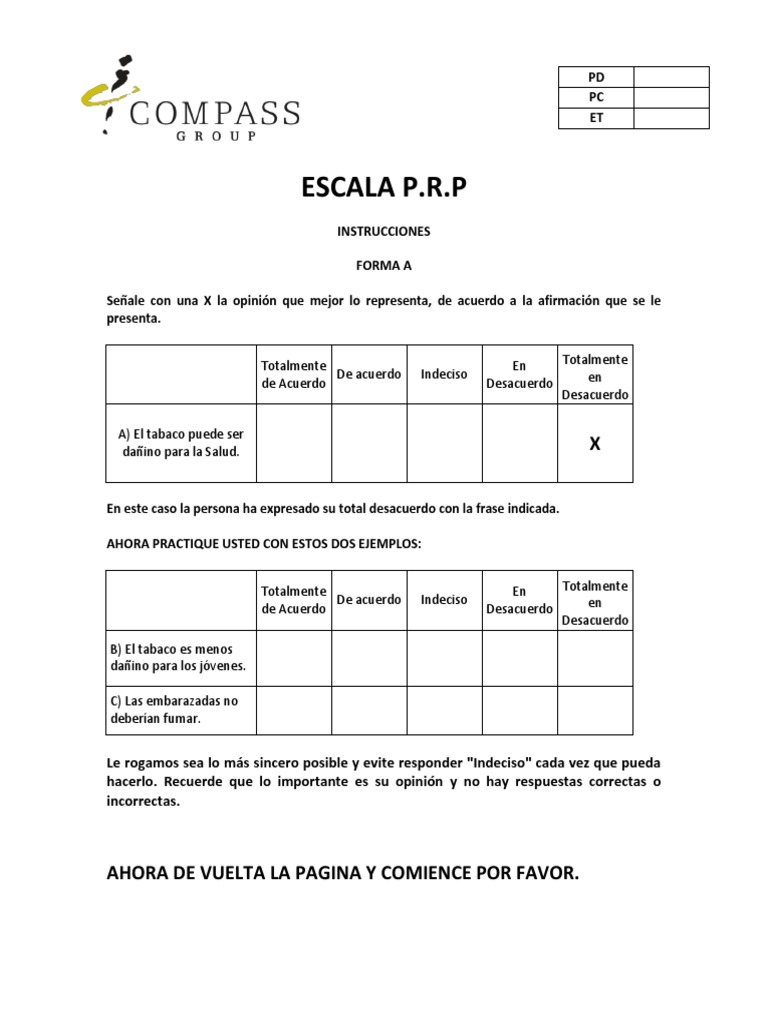 Escala P.R.P Forma A | PDF