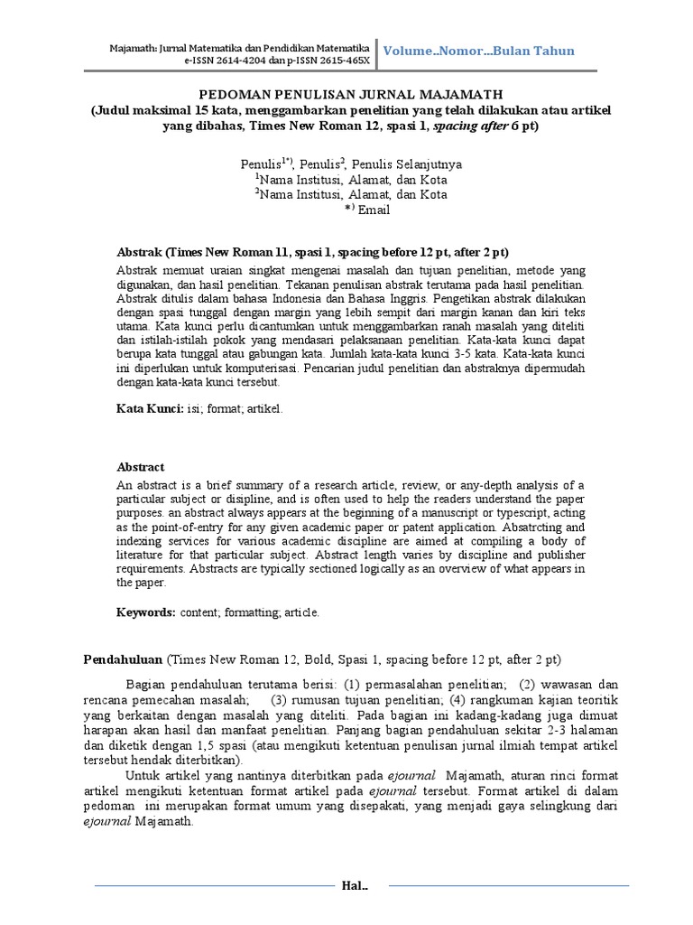 Panduan Penulisan Jurnal Majamath | PDF