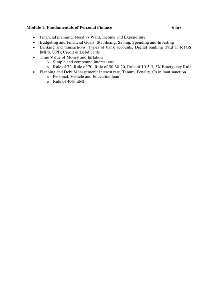 Mod 1 Fundamentals of Personal Finance | PDF | Cost Of Living | Loans