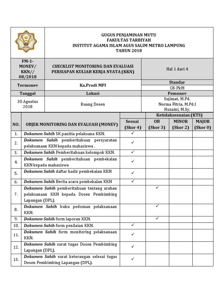 Dokumen Kegiatan Monev KKN Tahun 2018 | PDF