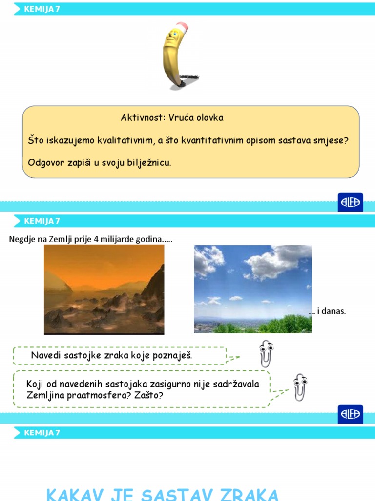 Kakav Je Sastav Zraka I Kako Ga Iskazati (2 Sata) | PDF