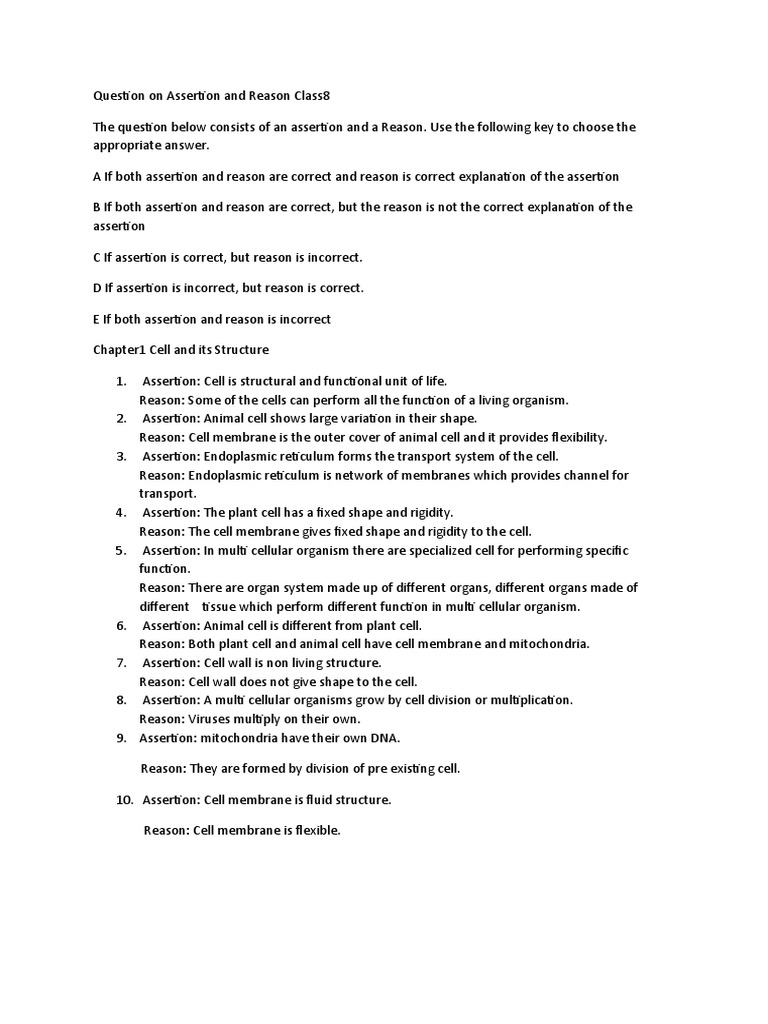 Question On Assertion And Reason Class8 Pdf 4345