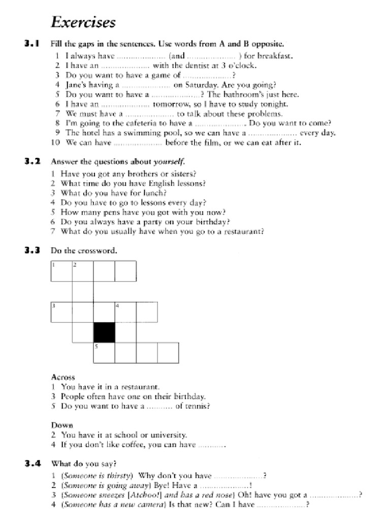 Have Had Had Vocab Worksheet | PDF