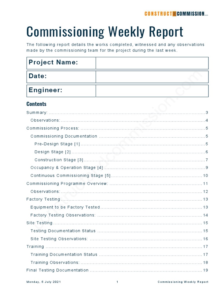 014 Commissioning Weekly Report Template PDF | PDF