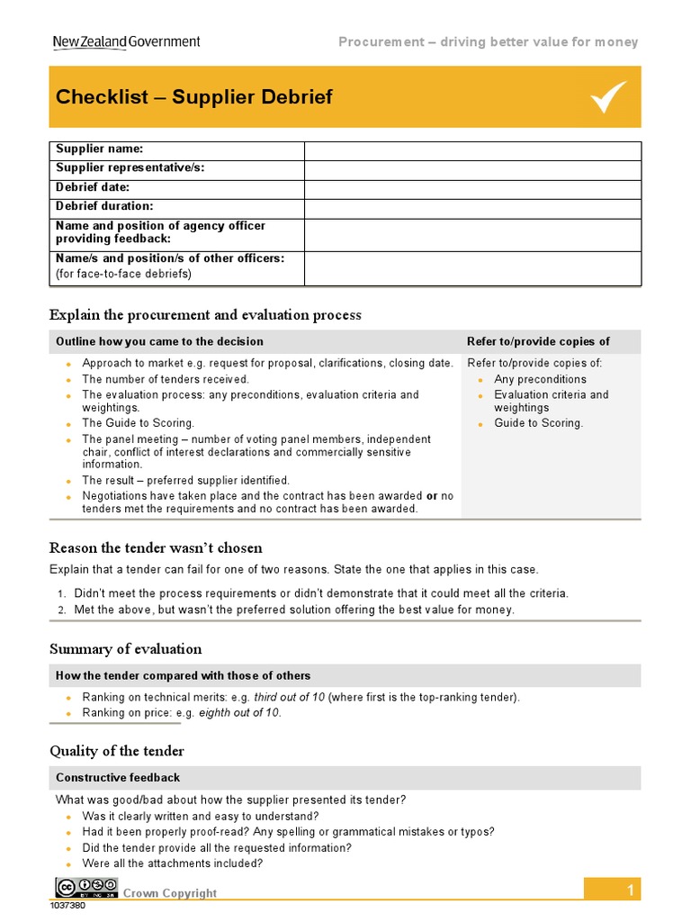 Supplier Debrief Checklist | PDF
