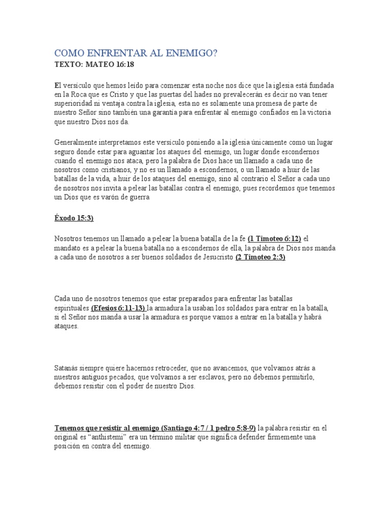 Como Enfrentar Al Enemigo Pdf Cristo Título Satán