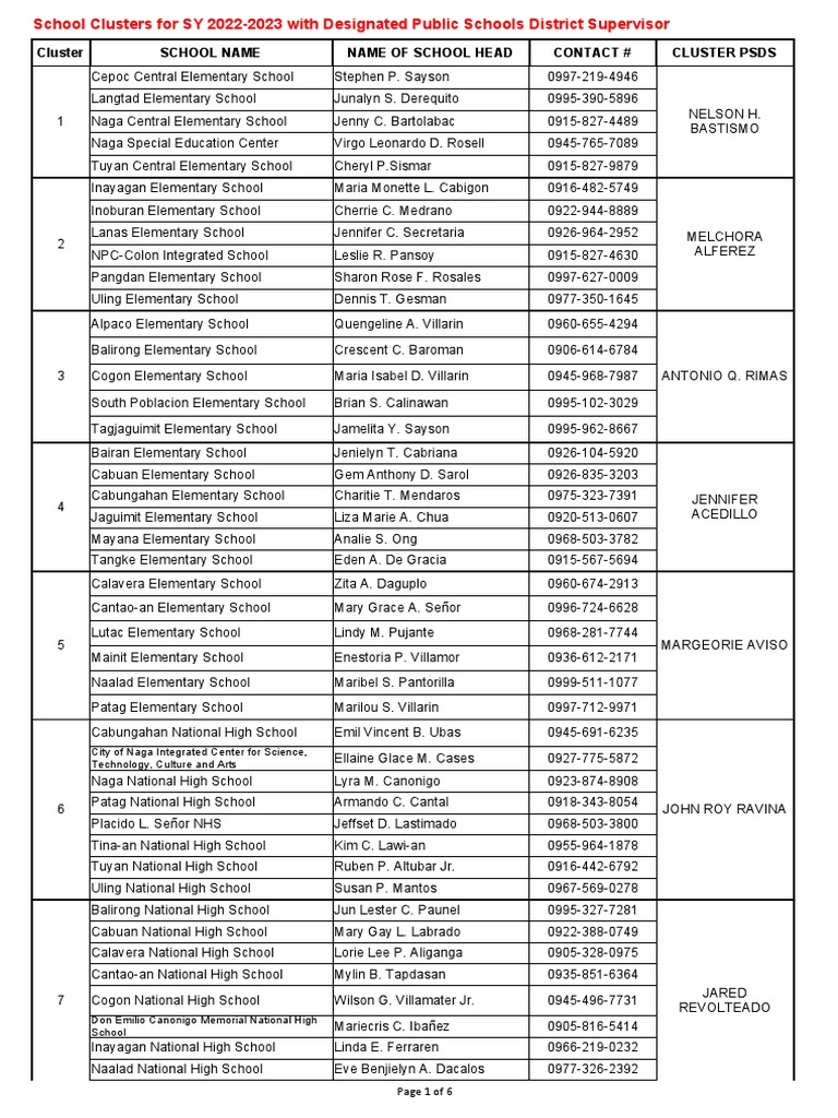 School Clusters SY 2022-2023 Overview | PDF