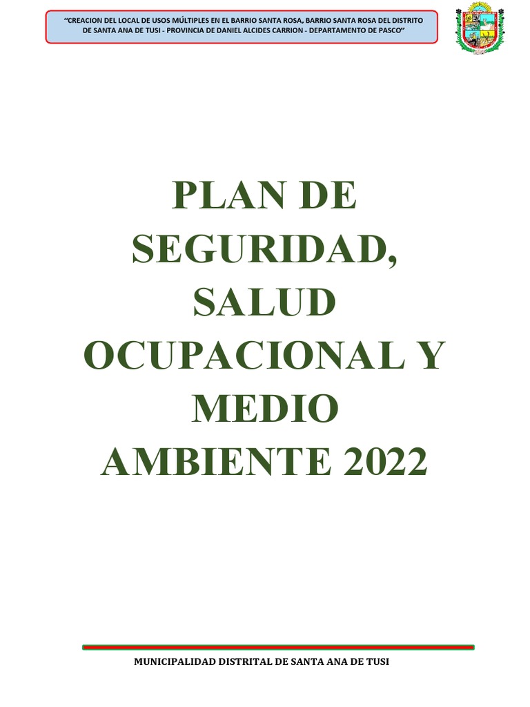 Local Santa Rosa - Anexo 04 Plan de Seguridad, Salud Ocupacional y Medio Ambiente | PDF ...