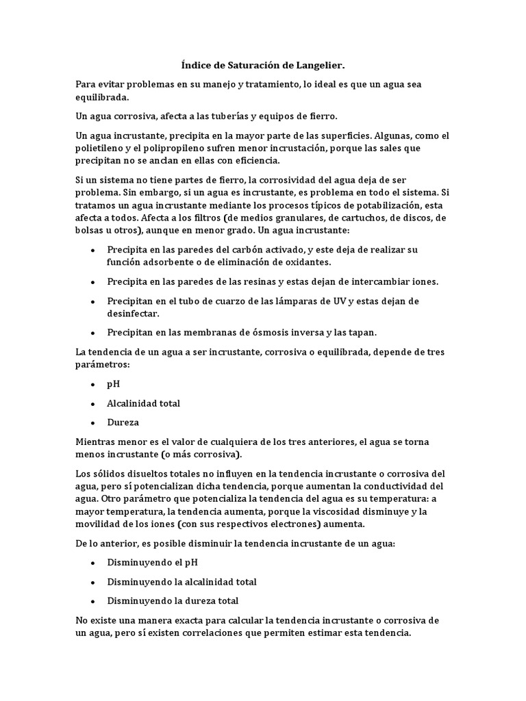 Índice de Saturación de Langelier | PDF