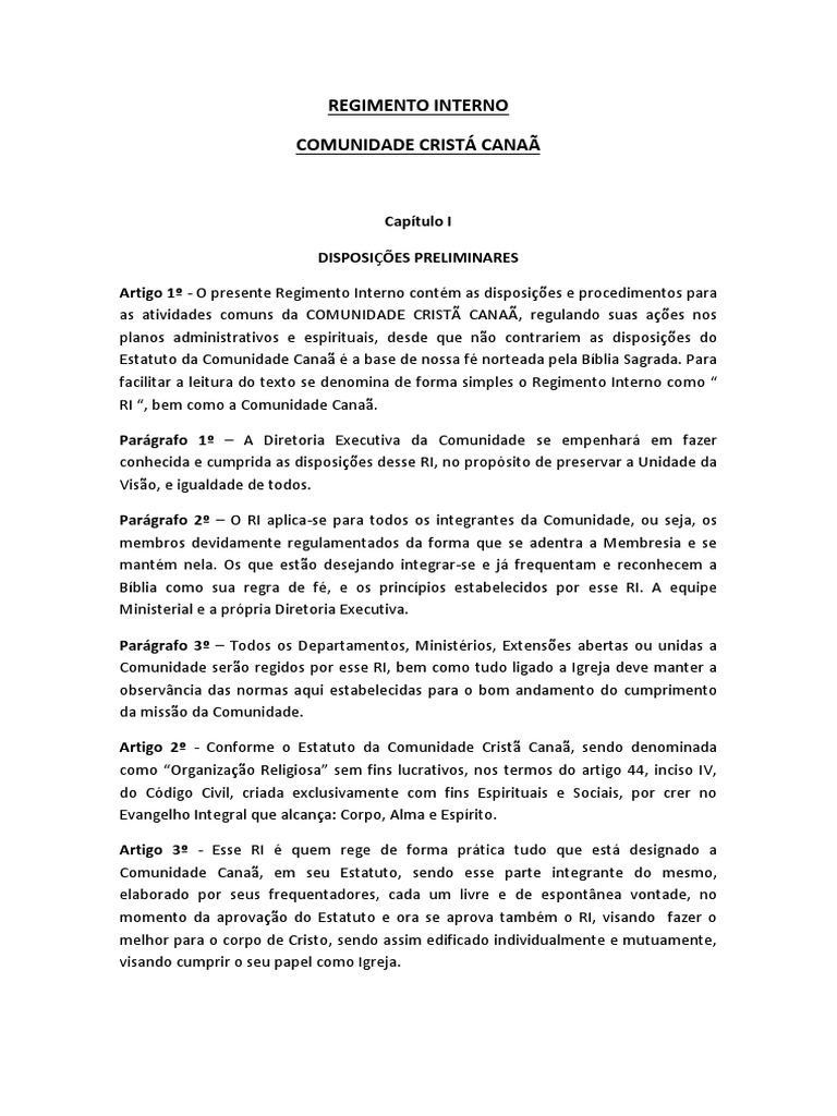Regimento Interno Canaã - 2019 | PDF | Salário | Igreja católica