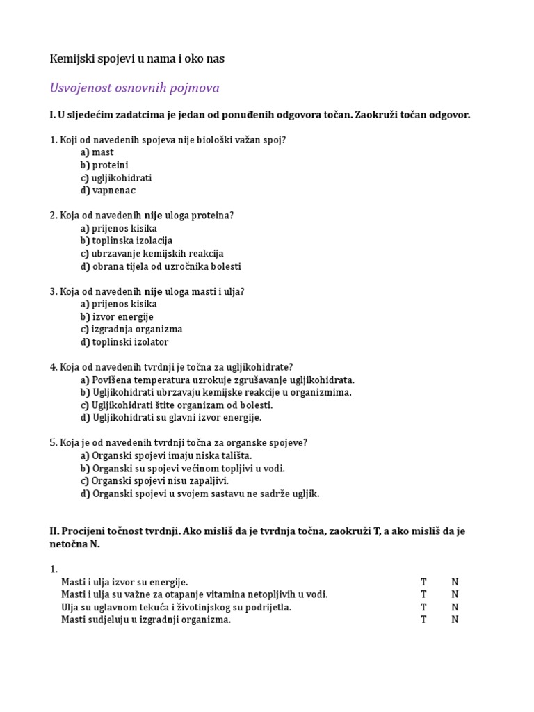 Kemijski Spojevi U Nama I Oko Nas | PDF