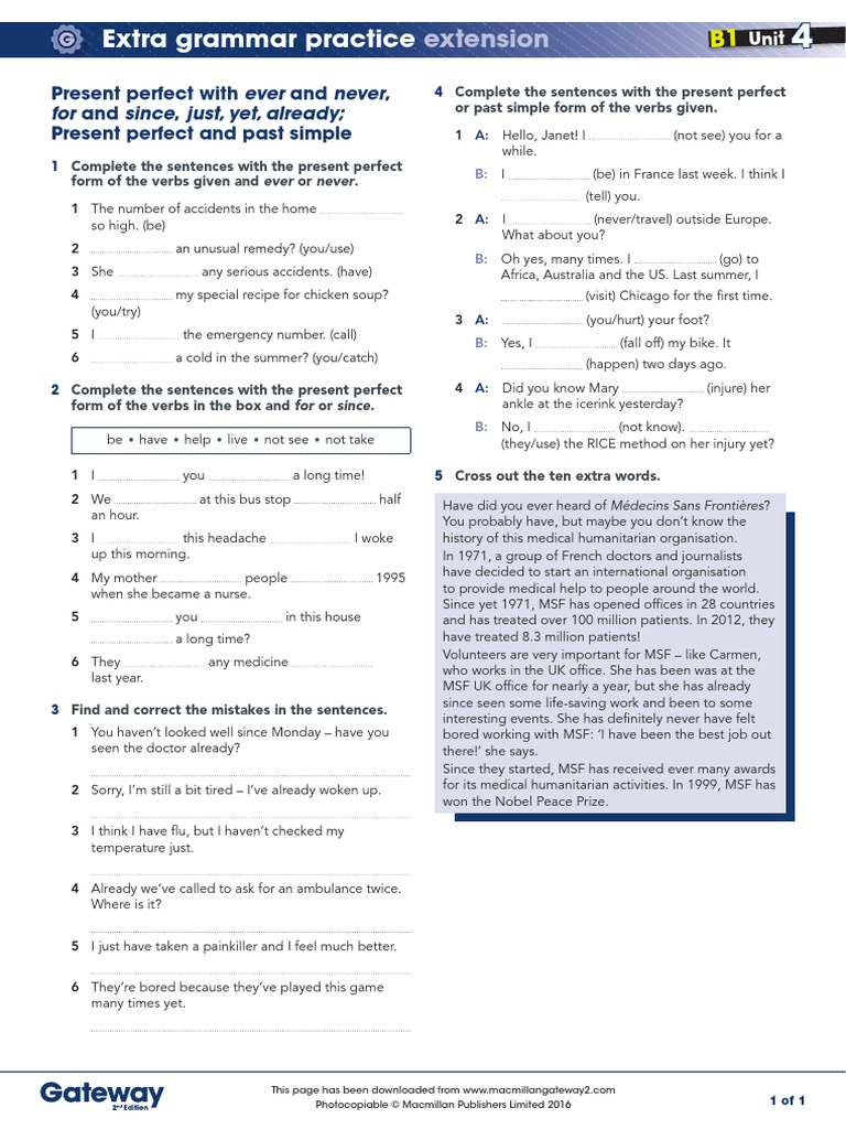 B1 UNIT 4 Extra Grammar Practice Extension | PDF | Médecins Sans Frontières | Medicine
