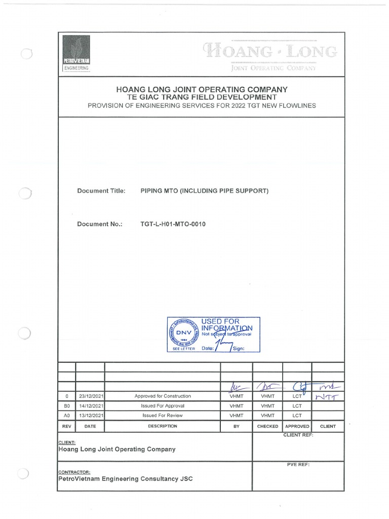 TGT-L-H01-MTO-0010 - 0 - Piping MTO (Including Pipe Support) | PDF
