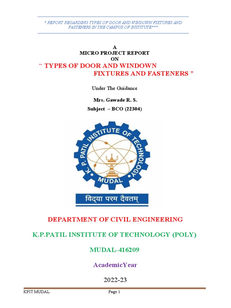 Type of Door and Windown Fixtures and Fasteners BCO | PDF