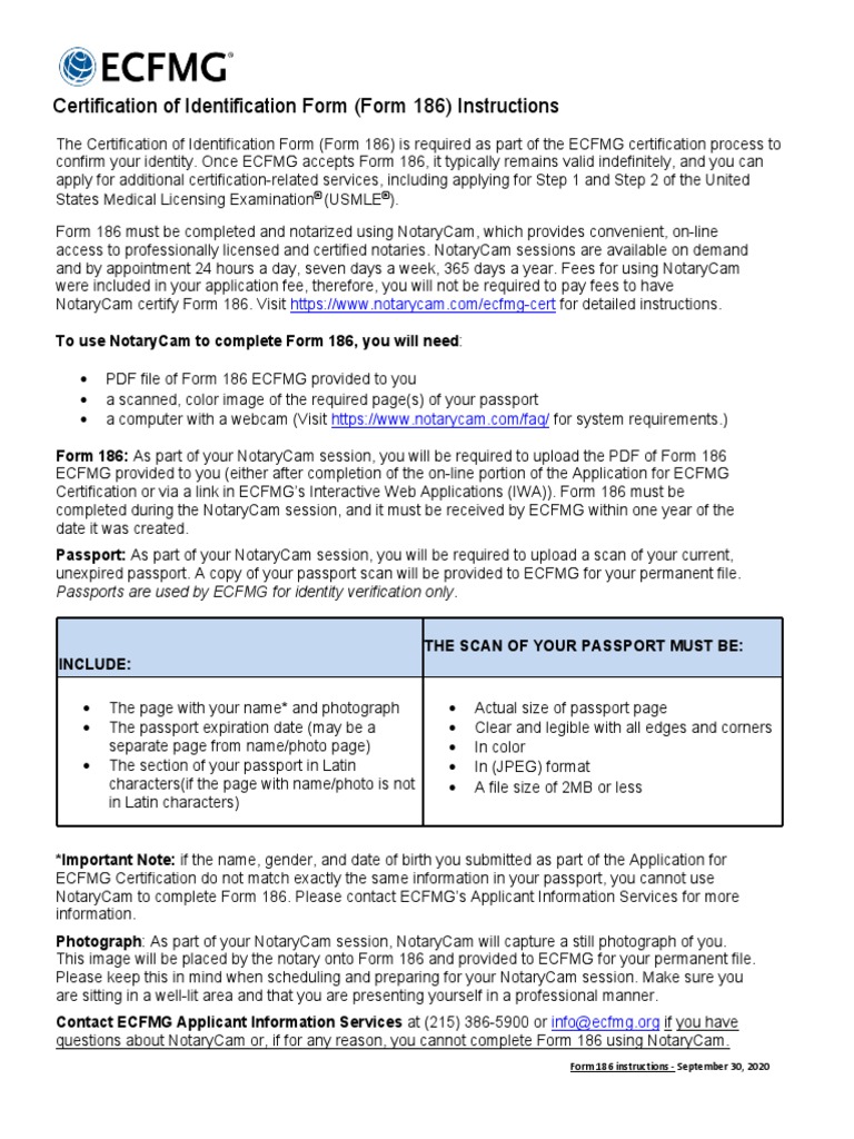 Certification of Identification Form (Form 186) Instructions | PDF