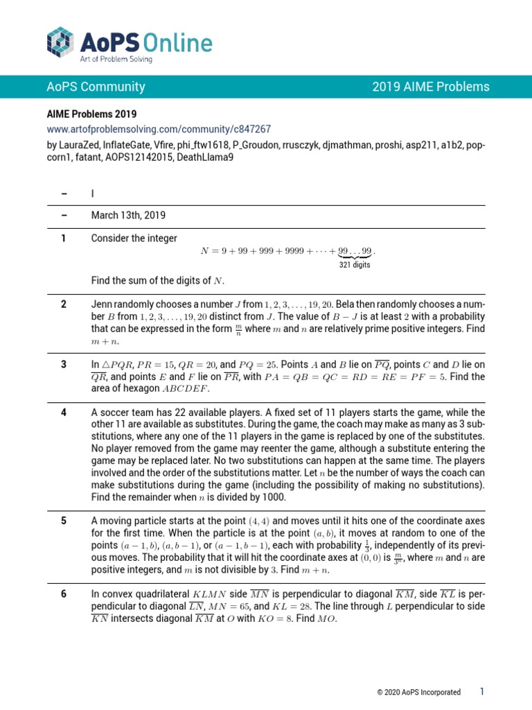 Aime 2019 | PDF | Triangle | Circle