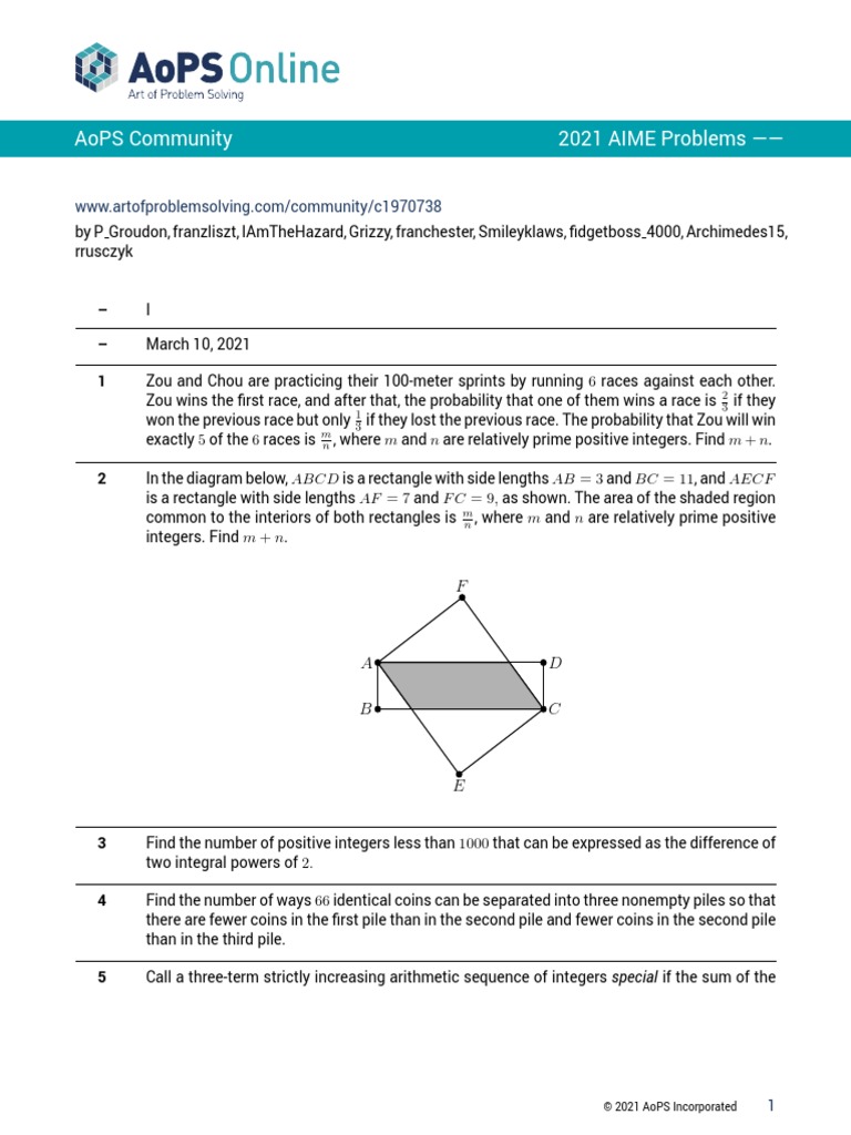 2021 Aime | PDF | Elementary Mathematics | Euclidean Plane Geometry