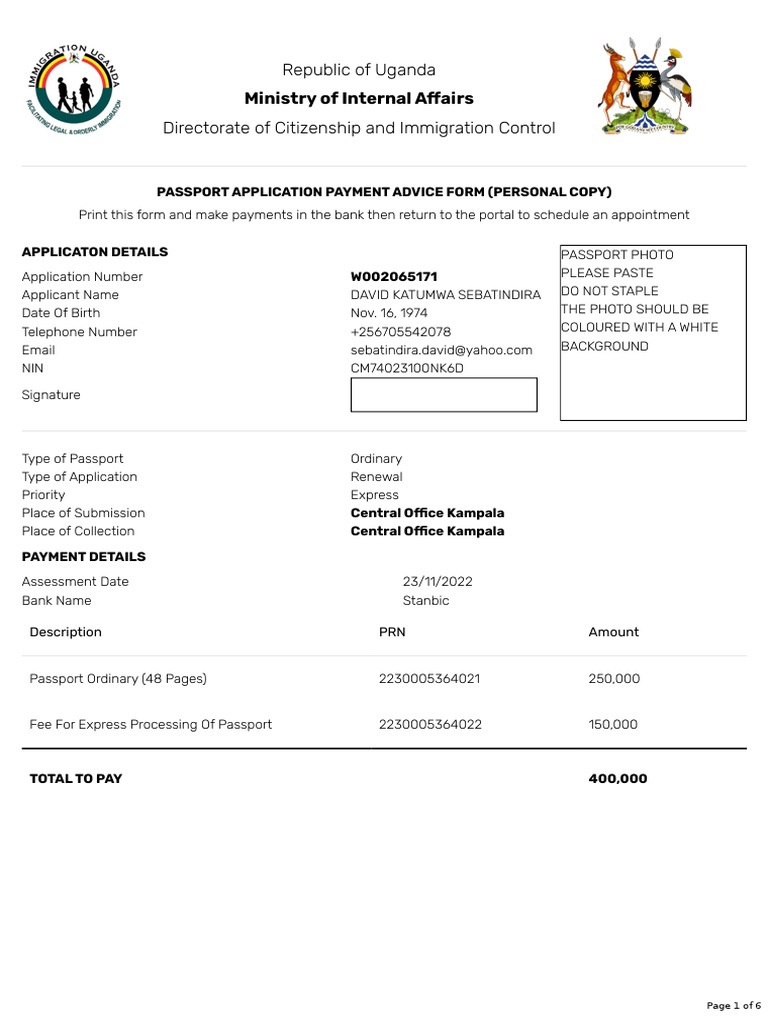 Republic of Uganda: Ministry of Internal A Airs | PDF | Payments | Banks