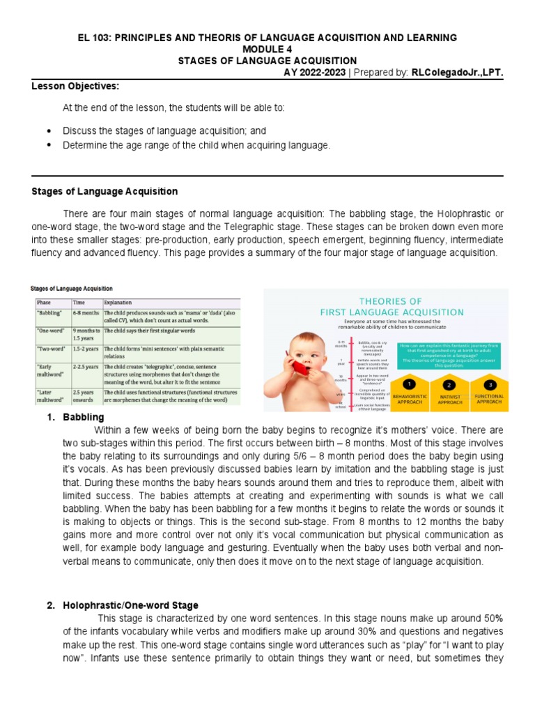 El 103 Module 4 Midterm | PDF | Language Acquisition | Language Development El 103 Module 4 Midterm | PDF | Language Acquisition | Language Development