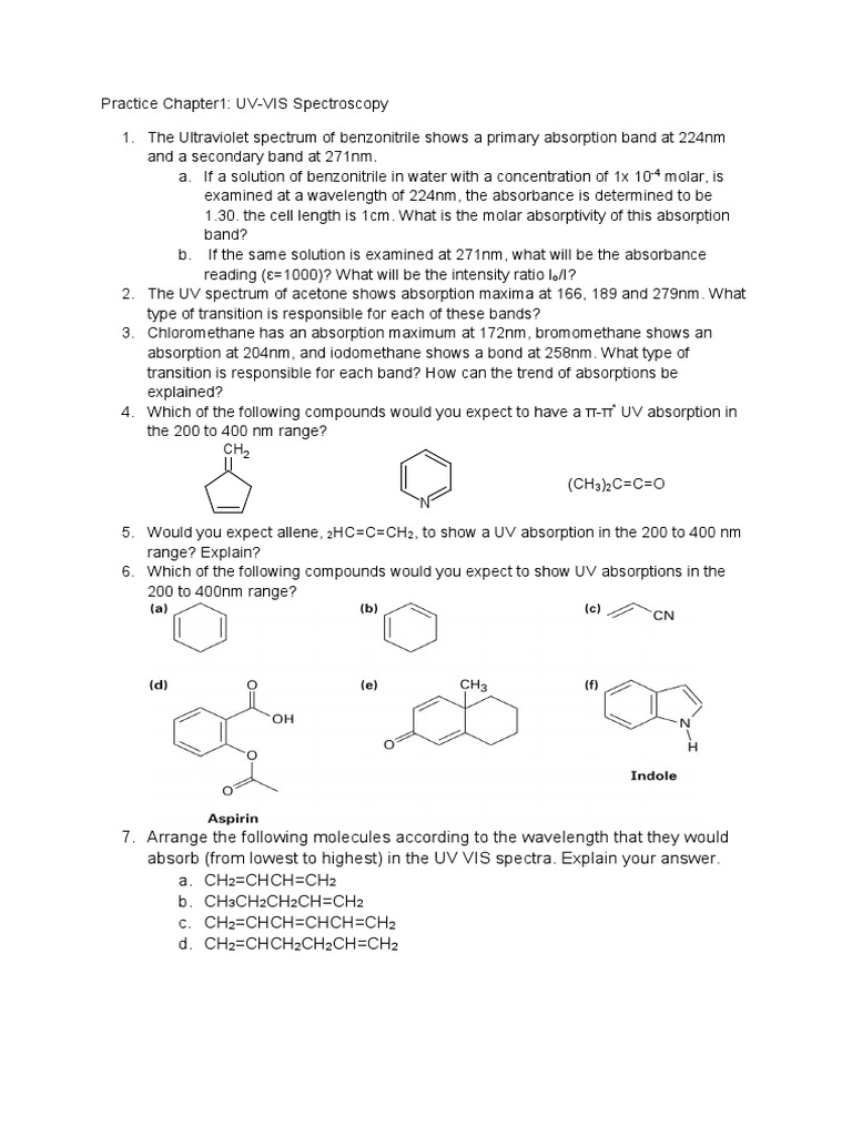 Practice Q Chap1 UV-VIS Spectros | PDF