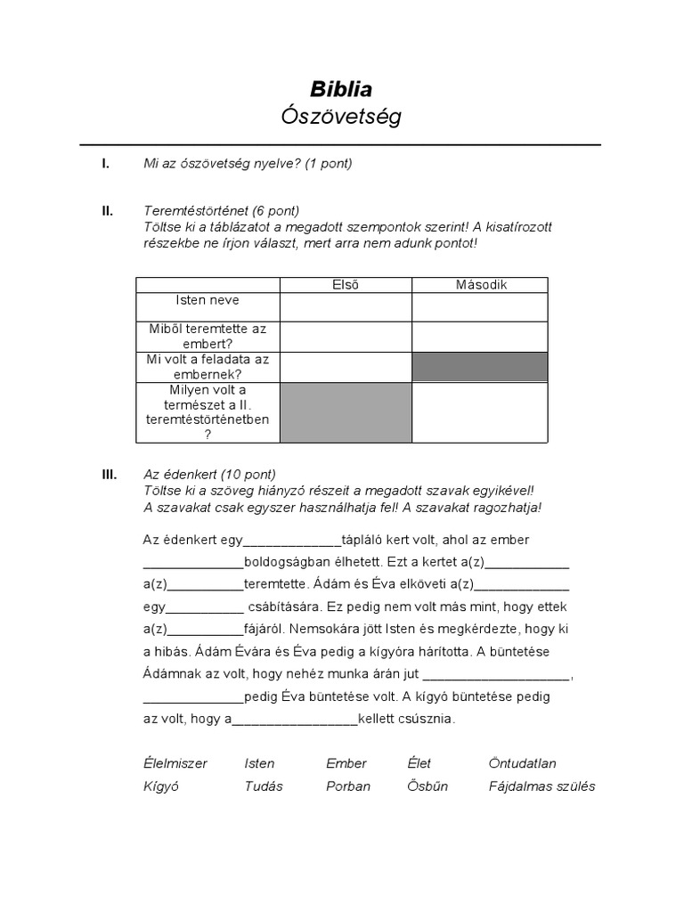 Biblia Dolgozat (Ószövetség) | PDF