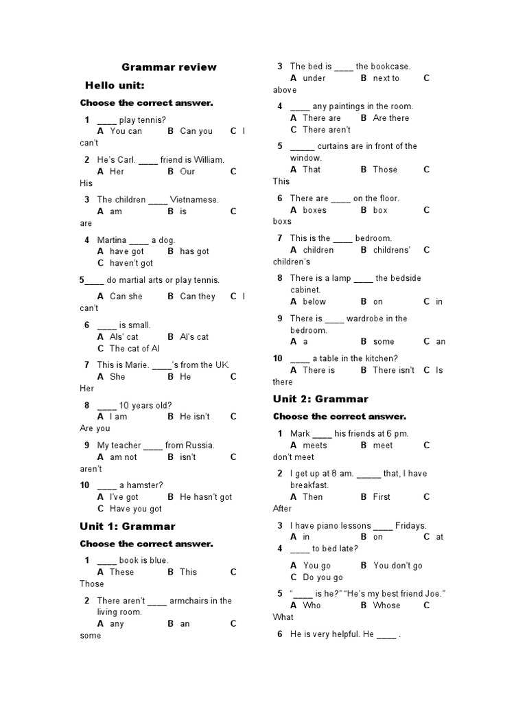 Grammar Review Unit 1+2+3 | PDF | Cakes | Bedroom