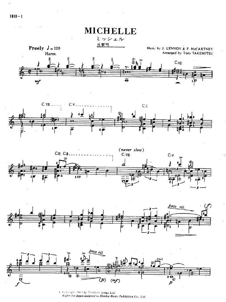 Michelle by J Lennon and P McCartney Arranged by Toru Takemitsu | PDF