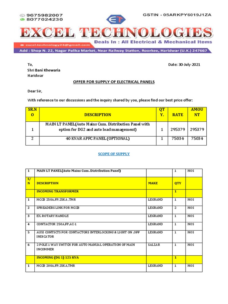 Auto Load Management Panel With DG2 Provision | PDF | Physical ...