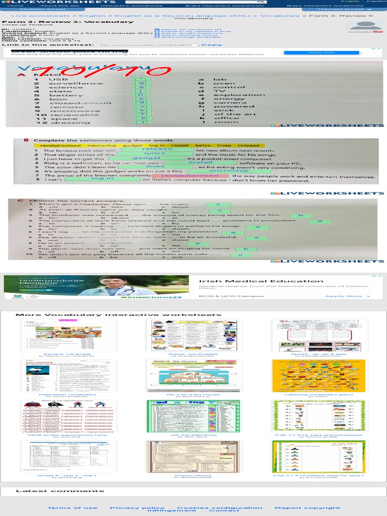 Form 3 Review 5 Vocabulary Worksheet | PDF