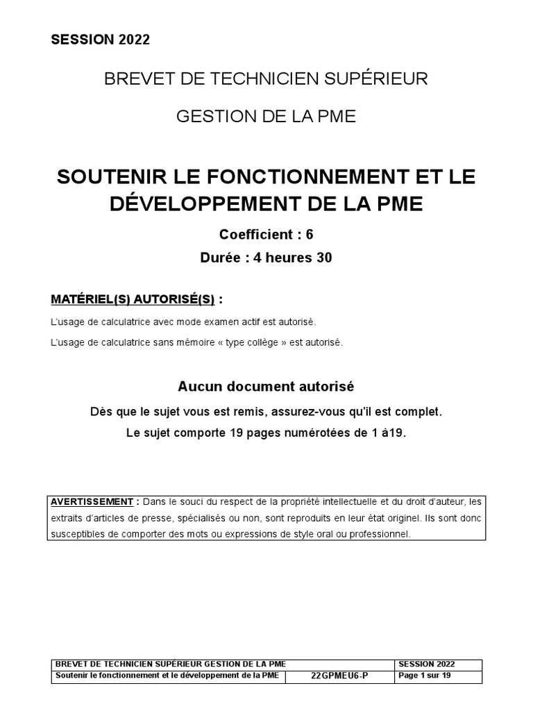 Bts Gpme E6 Sujet Met 2022 4 | PDF