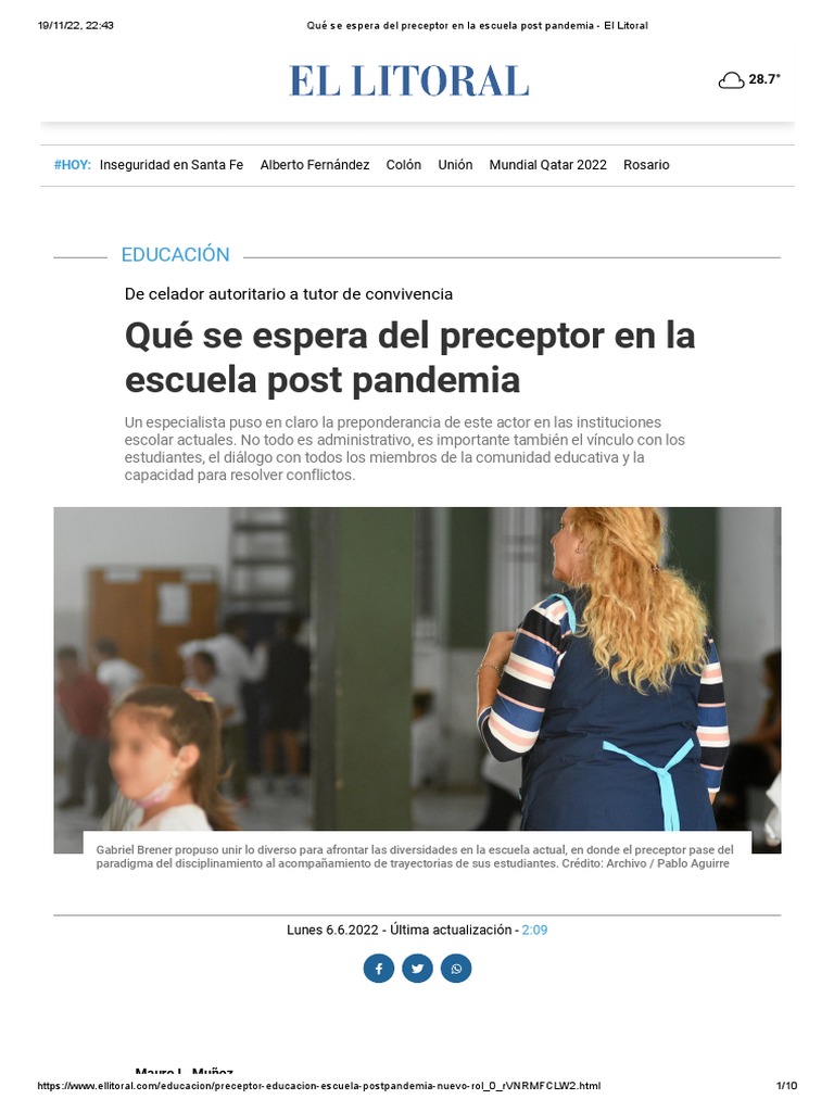 Qué Se Espera Del Preceptor en La Escuela Post Pandemia - El Litoral | PDF | Maestros | Método ...