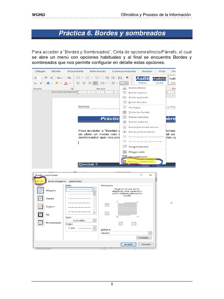 Practica Word 6 Bordes y Sombreado | PDF | Color | Rojo