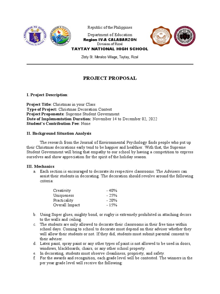 Project Proposal Christmas Decoration Contest | PDF