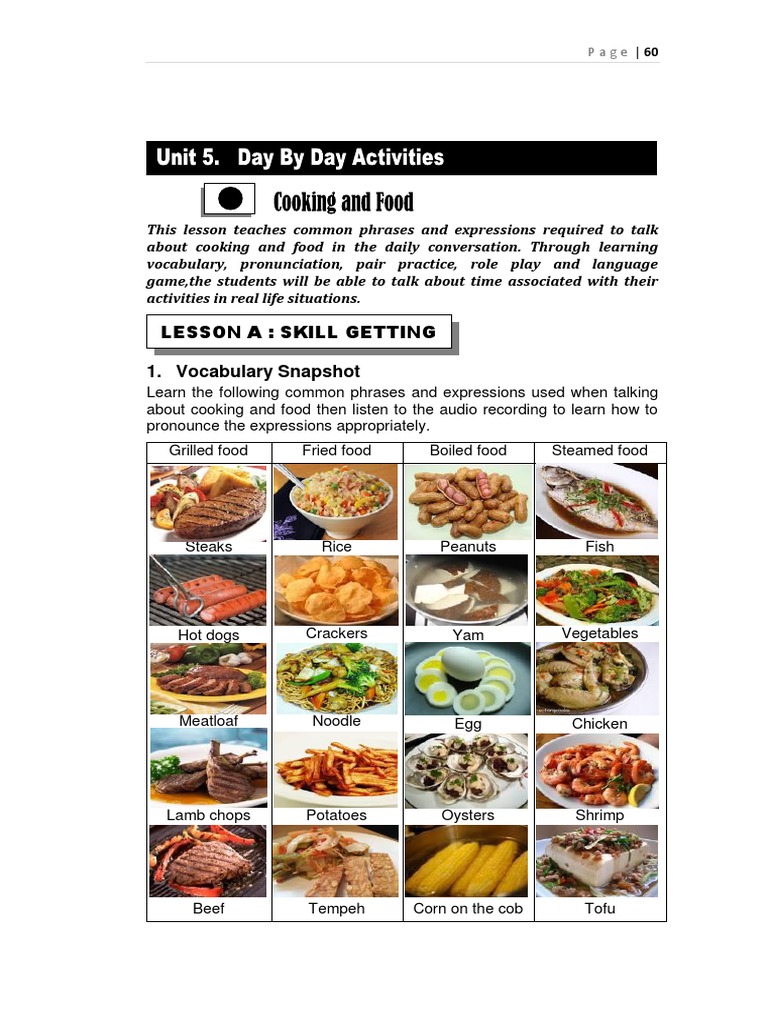 Topic 5 Day by Day Activities (Cooking and Food) | PDF | Question ...