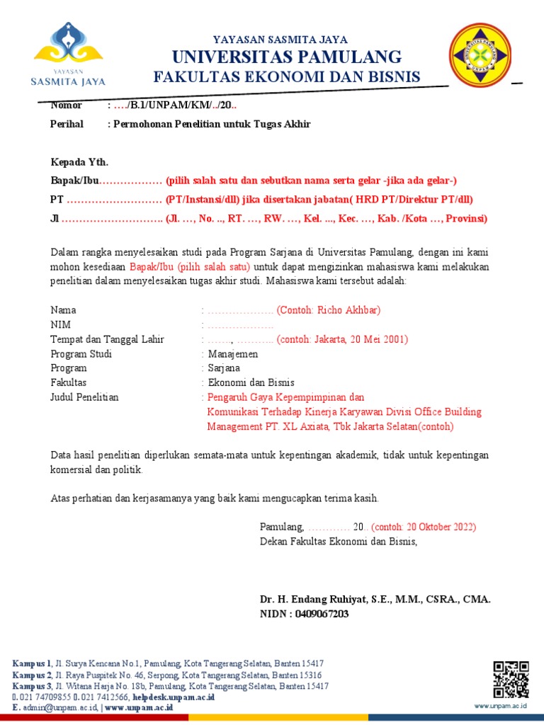 Surat Terbaru Permohonan Penelitian. | PDF